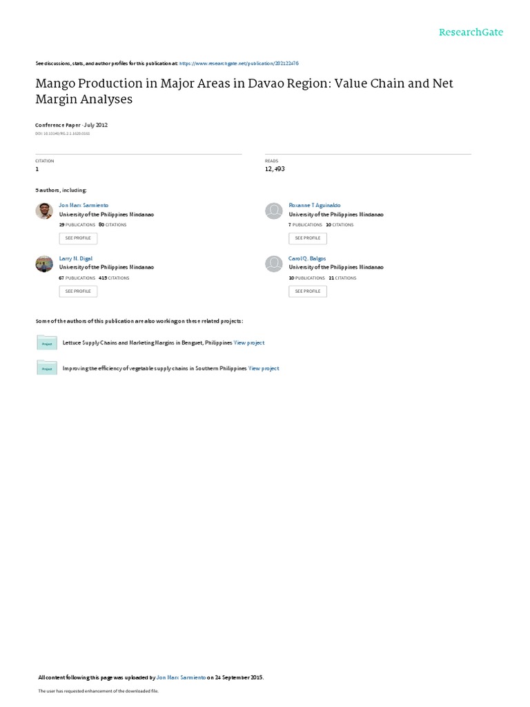 Mango Productionin Major Areasin Davao Region | PDF