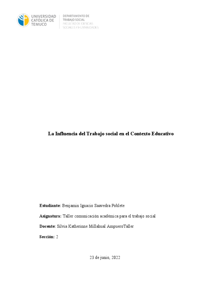 La Influencia Del Trabajo Social en El Contexto Educativo 2 | PDF | Trabajo Social | Abuso infantil
