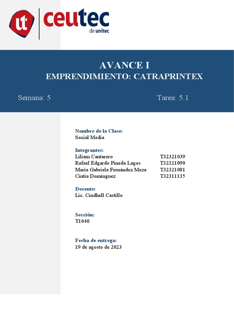 Emprendimiento Catraprintex Avance1 Grupo5 | PDF | Facebook | Iniciativa empresarial