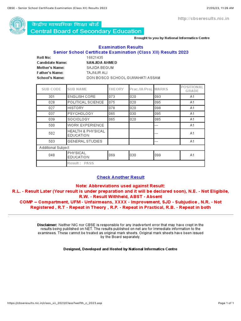 CBSE - Senior School Certificate Examination (Class XII) Results 2023 ...