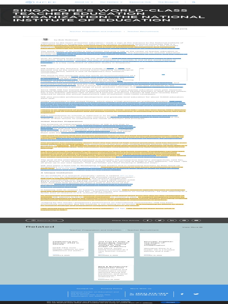 Singapore's World-Class Teacher Education Organization: The National Institute of Education ...