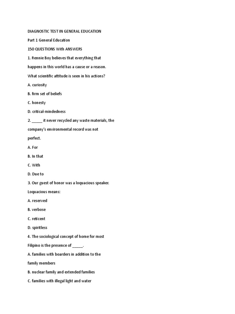 General Education Diagnostic Test Review | PDF | Reproduction