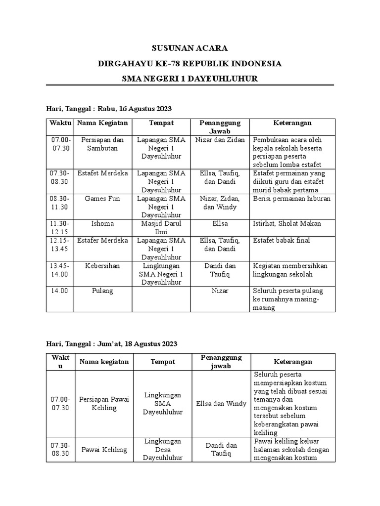 Susunan Acara Hut RI | PDF