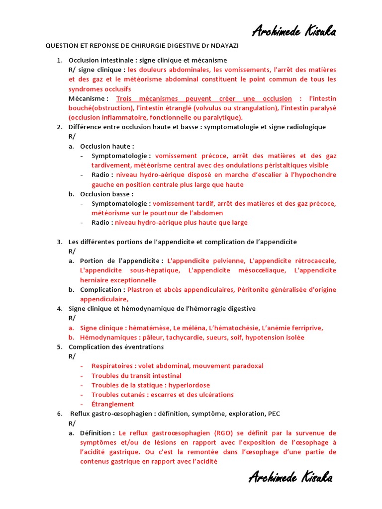 QUESTION ET REPONSE DE CHIRURGIE DIGESTIVE DR NDAYAZI | PDF | Reflux gastro-œsophagien | Cancer ...