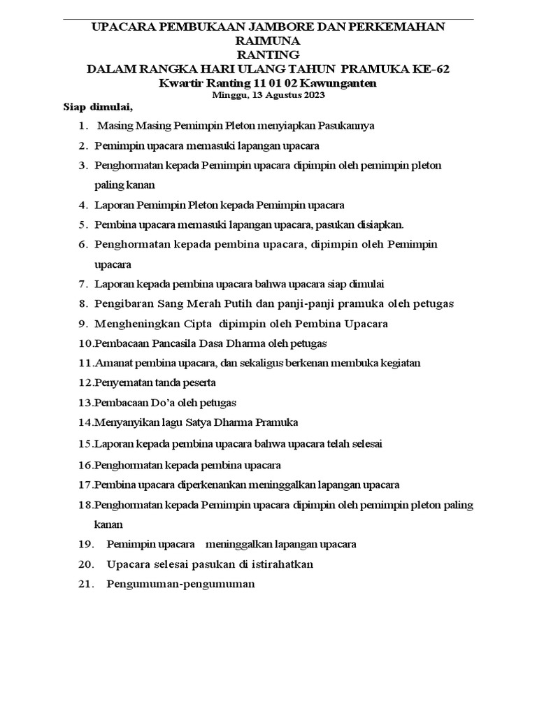 TEKS MC ACARA PEMBUKAAN KEGIATAN PERKEMAHAN (Lengkap) | PDF