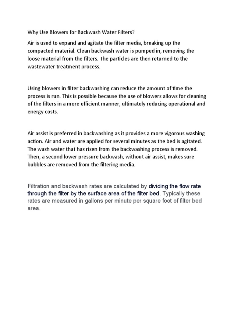 Why Use Blowers For Backwash Water Filters | PDF