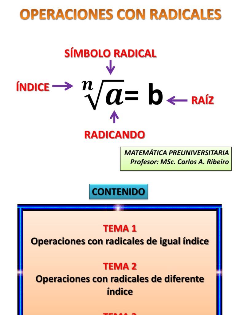 Operaciones con Radicales | PDF | Análisis matemático | Objetos matemáticos