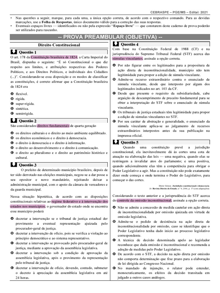 Cespe Cebraspe 2021 Pge Ms Procurador Do Estado Prova | PDF | Mandamus ... Cespe Cebraspe 2021 Pge Ms Procurador Do Estado Prova | PDF | Mandamus ...