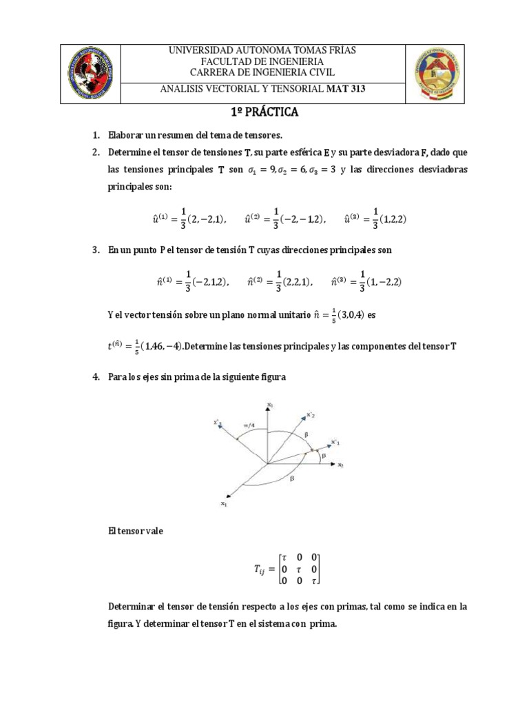 practica_N°1_MAT_313 | PDF | Estrés (Mecánica) | Tensor