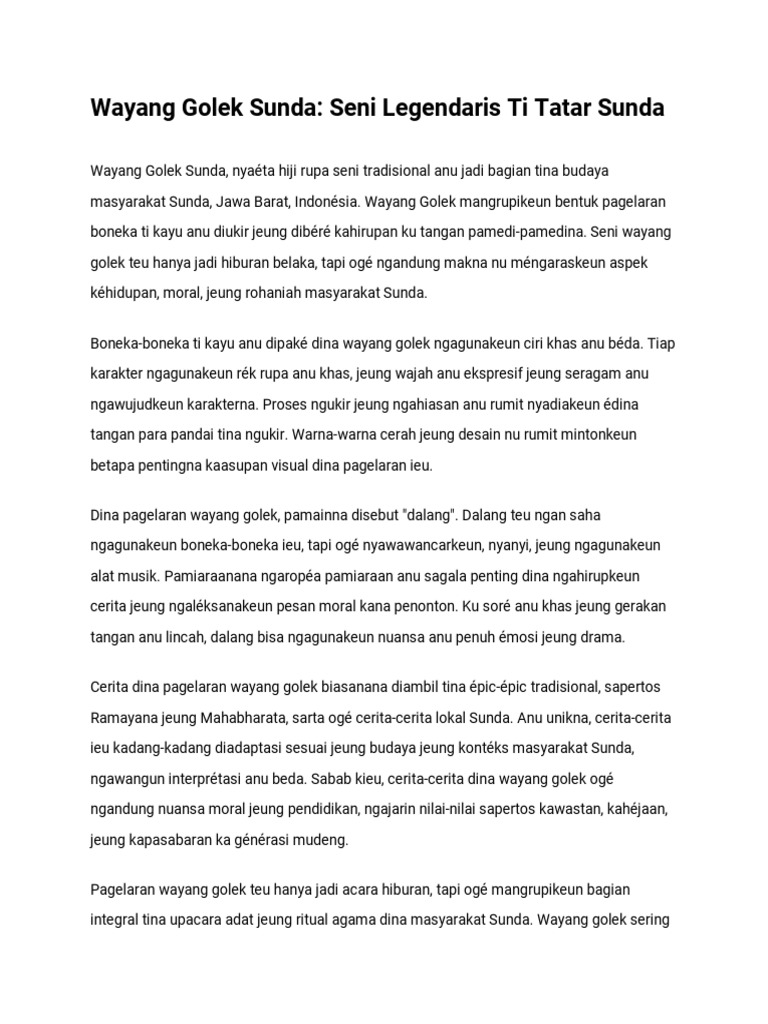 Wayang Golek Sunda - Seni Legendaris Ti Tatar Sunda | PDF
