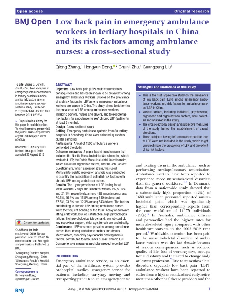 30 - Low Back Pain in Emergency Ambulance Workers in Tertiary Hospitals ...
