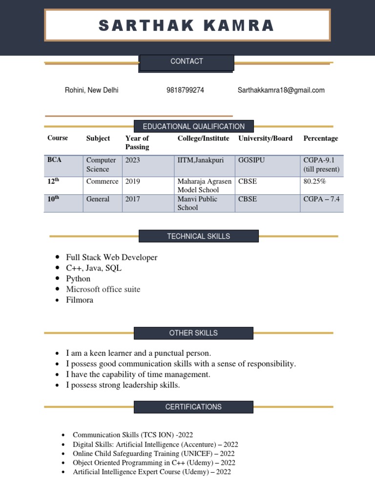 Sarthak Kamra Resume (Tech) | PDF | World Wide Web | Internet & Web