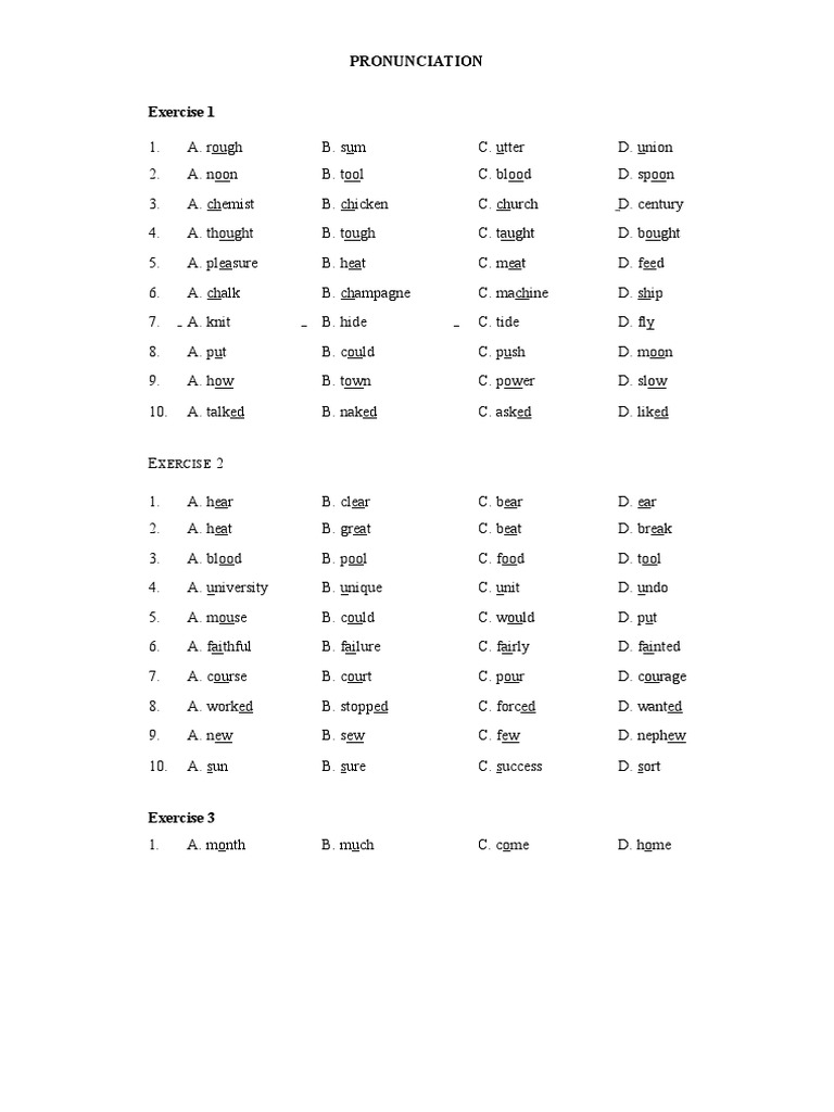 Pronunciation Exercise 1: Xercise | PDF | Home & Garden