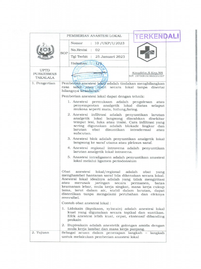 3.4.1.a SOP Pelayanan Anastesi | PDF