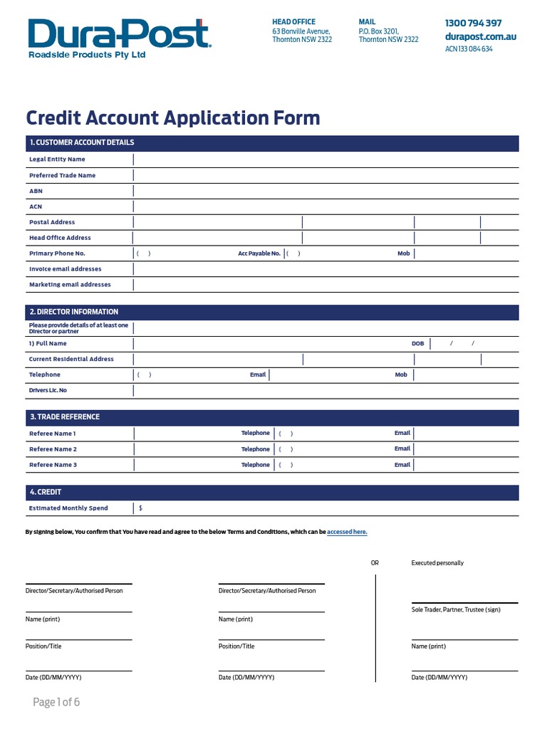 DuraPost - Credit Account Application Form | PDF