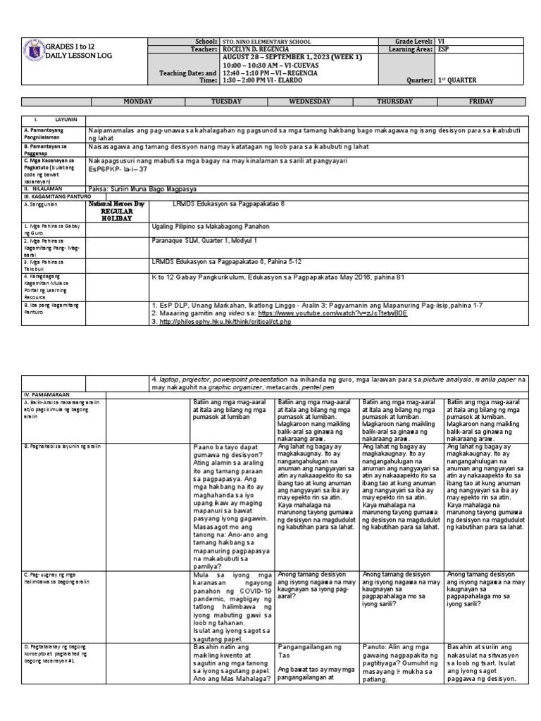 DLL - Esp 6 - Q1 - W1 | PDF