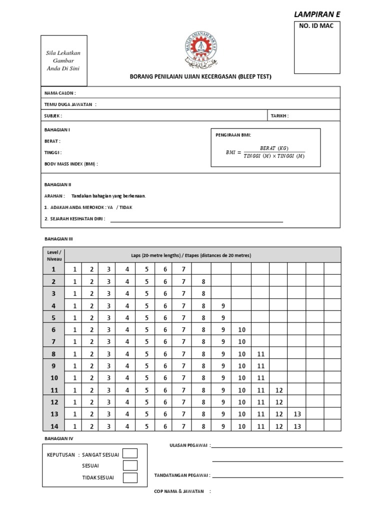 Lampiran e - Borang Penilaian Ujian Kecergasan | PDF