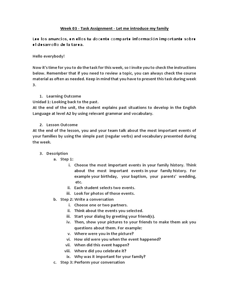 Week 03 - Task Assignment - Let Me Introduce My Family | PDF | English ... Week 03 - Task Assignment - Let Me Introduce My Family | PDF | English ...