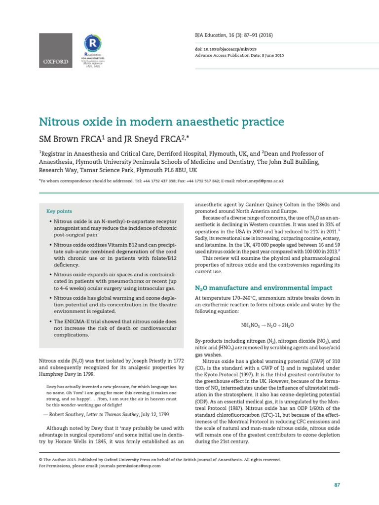 Poynting Effect in Nitrous Oxide Use | PDF | Nitrous Oxide | Anesthesia