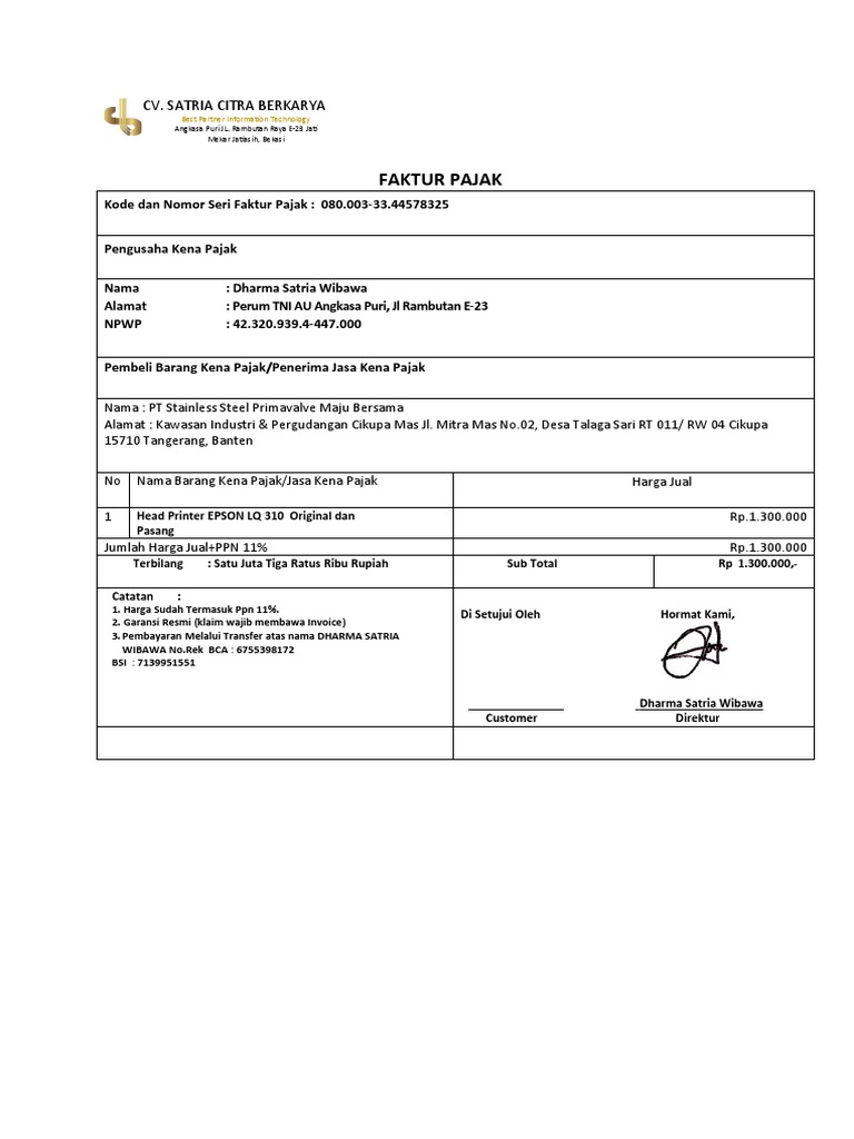 Invoice PT SPVMB (Head Printer LQ310) | PDF