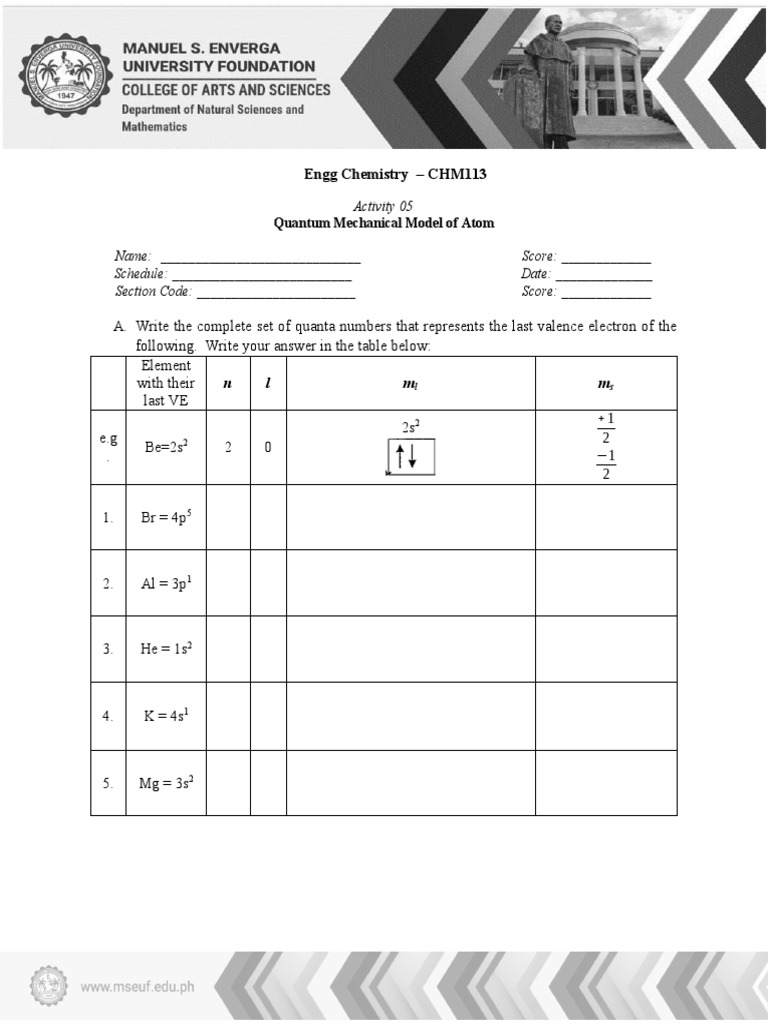 WEEK 3 Activity 5 Quantum Mechanuical Model | PDF | Atomic Orbital ...