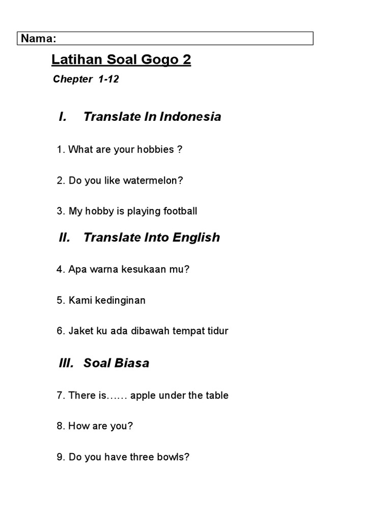 Latihan Soal Gogo 2 (Kia) 2 | PDF