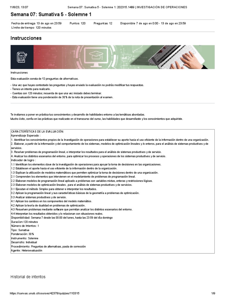 Semana 07 - Sumativa 5 - Solemne 1 - 202315.1489 - INVESTIGACIÃ - N DE OPERACIONES | PDF ...
