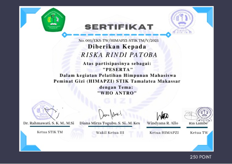 Sertifikat Who Antro Riska | PDF