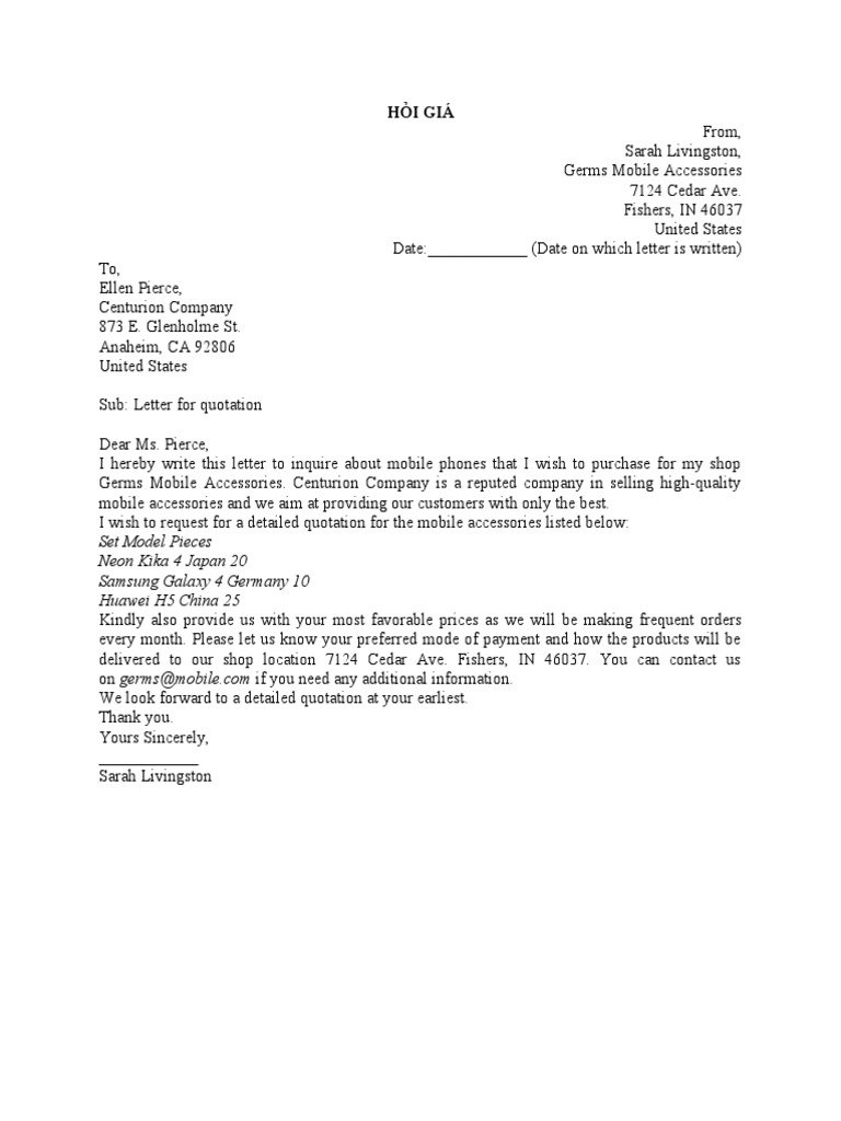 LETTER SAMPLES - Quotation Letters | PDF