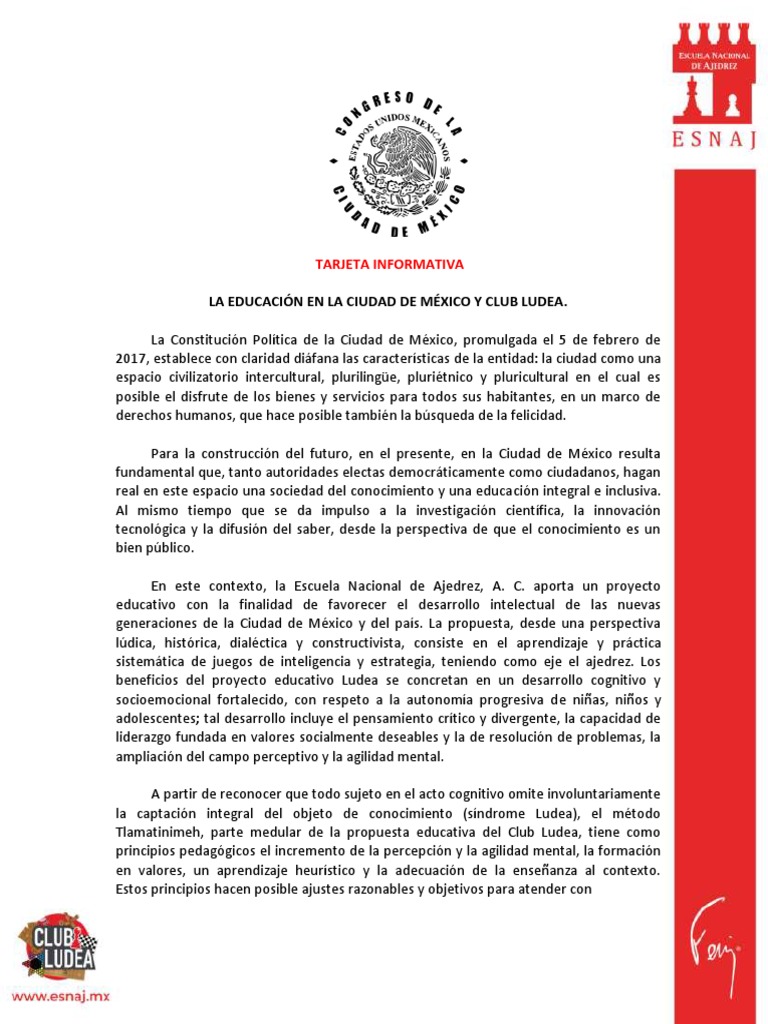 Tarjeta Informativa: Club Ludea en La Educación de La Ciudad de México ...