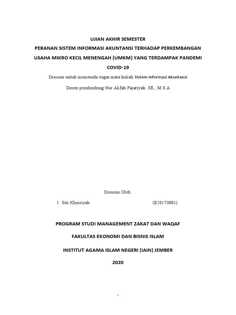 SIA (UAS_PAPER_SITI KHOIRIYAH_E20173001) 1 | PDF