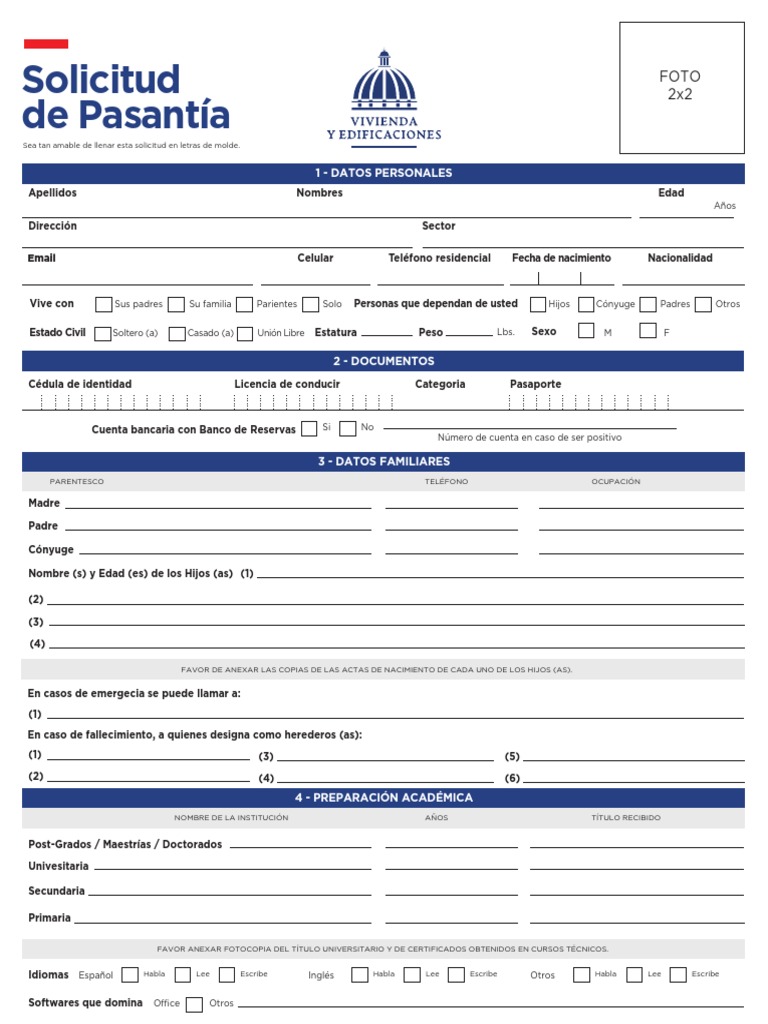 Formulario de Solicitud Pasantia Mi Vivienda Editable | PDF
