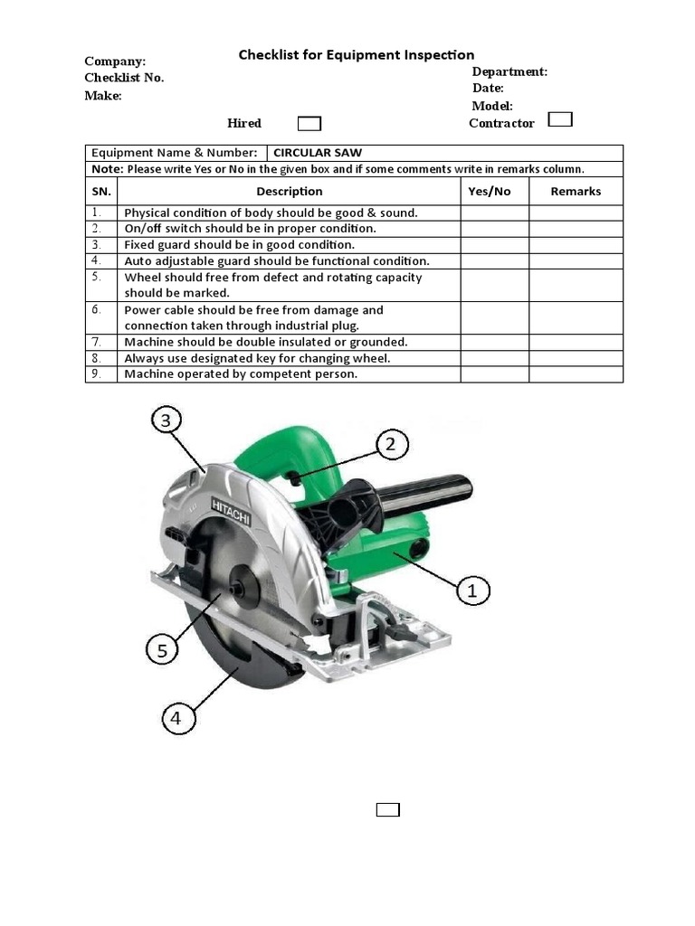 Checklist for Equipment Inspection Circular Saw (1) | PDF