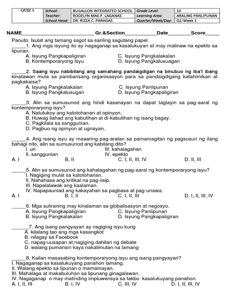 NAME - Gr.&Section - Date - Score | PDF