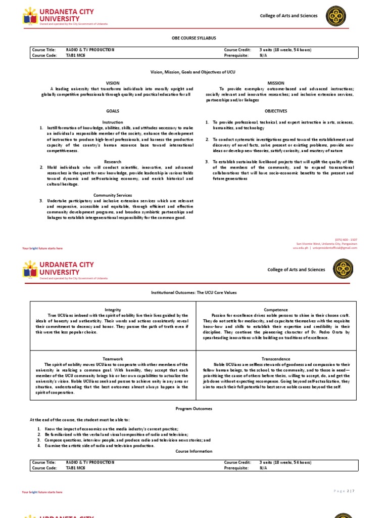 Radio & TV Production Course Syllabus | PDF