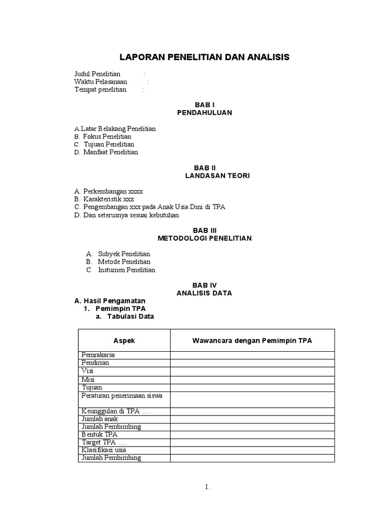 Sistematika Laporan Analisis PAUD Observasi Ke TPA | PDF