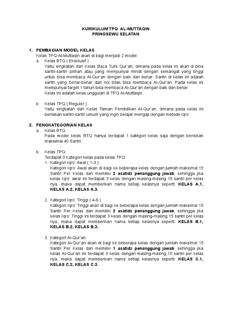 Kurikulum TPQ Al-Muttaqin Metode Iqro | PDF