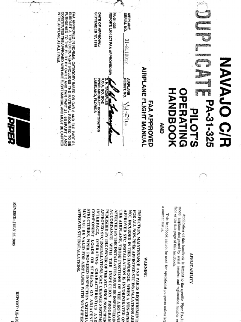 PA31-325 Navajo CR Pilots Operating Handbook | PDF