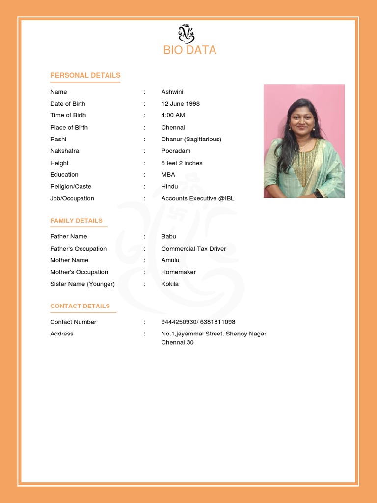 Ashwini's Bio Data Overview | PDF