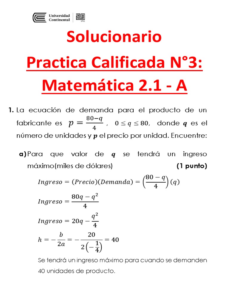 Solucionario - PRACTICA CALIFICADA N°2 - 2023-10 - A | PDF