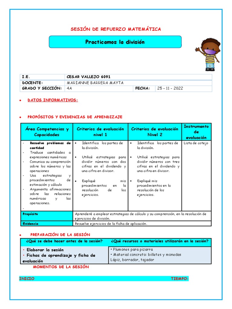 Sesión De Refuerzo Matemática 25 Noviembre Pdf División 2598