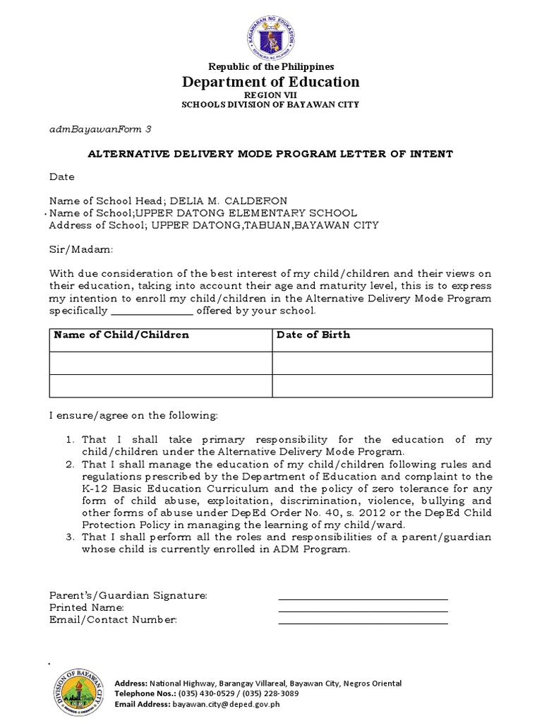 ADM Program Letter of Intent | PDF