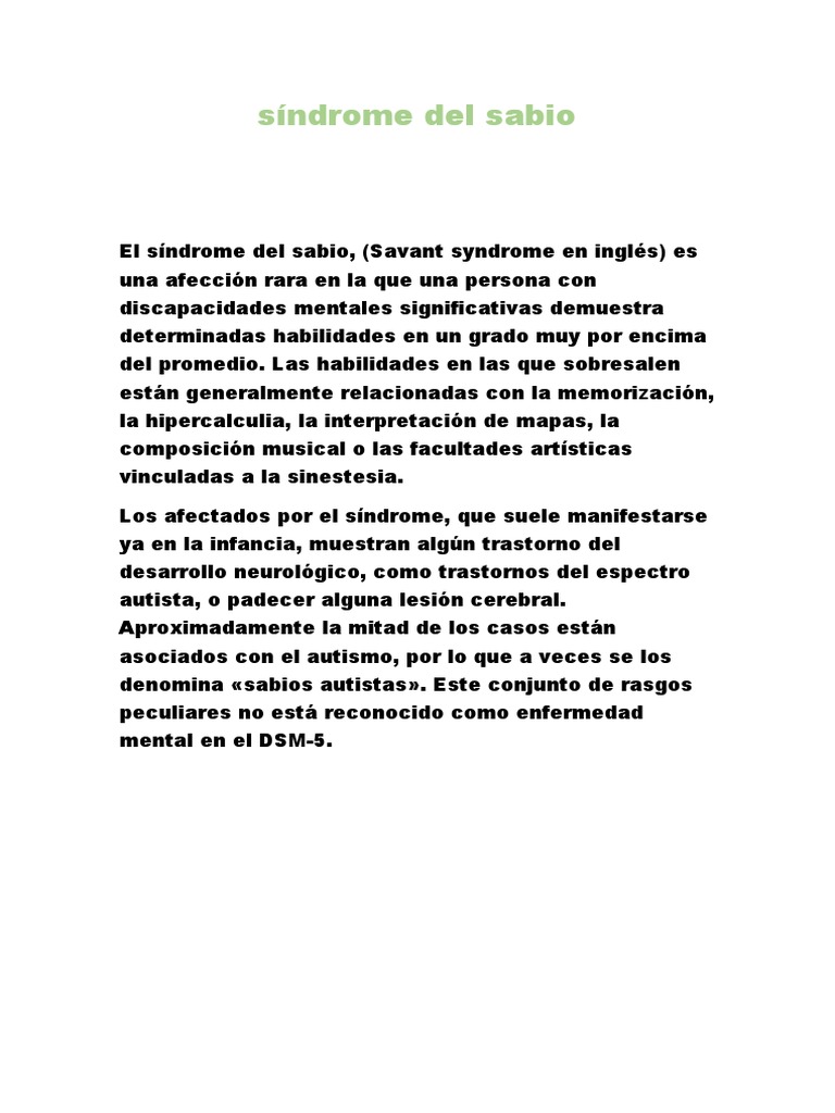 Síndrome de Savant (Síndrome Del Sabio) | PDF