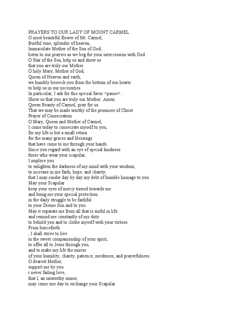 Prayers To Our Lady of Mount Carmel | PDF | Prayer | Mary, Mother Of Jesus