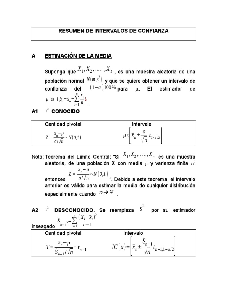 RESUMENDEINTERVALOSDECONFIANZA | PDF | Intervalo de confianza | Estimador