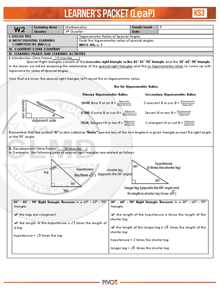 Q4 Math 9 Week 2 | PDF | Trigonometric Functions | Trigonometry