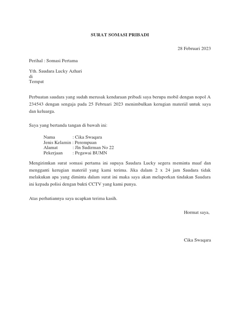 10 Contoh Surat Somasi | PDF