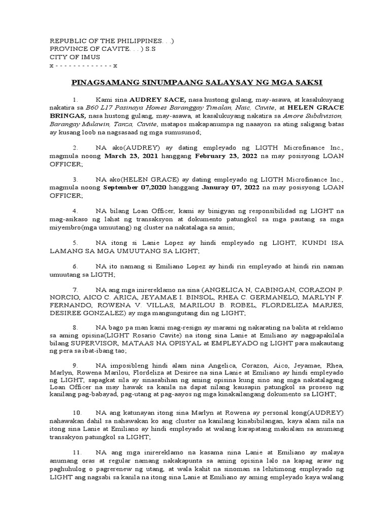 Sunumpaang Salaysay NG Saksi | PDF