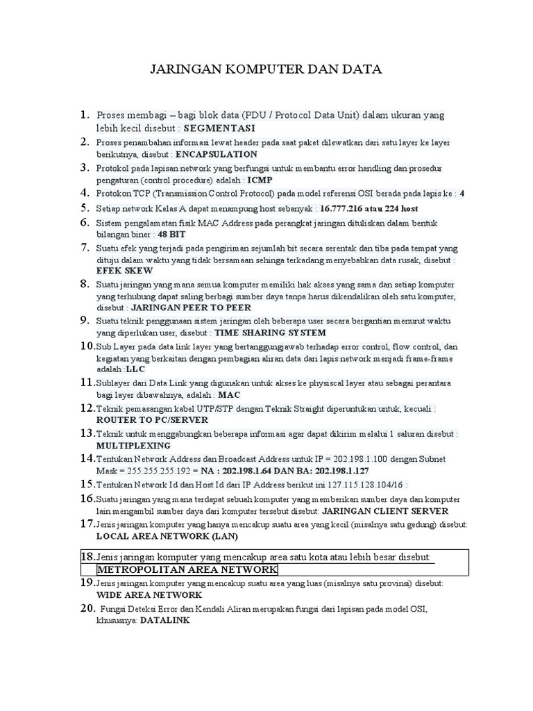 Jaringan Komputer Dan Data | PDF