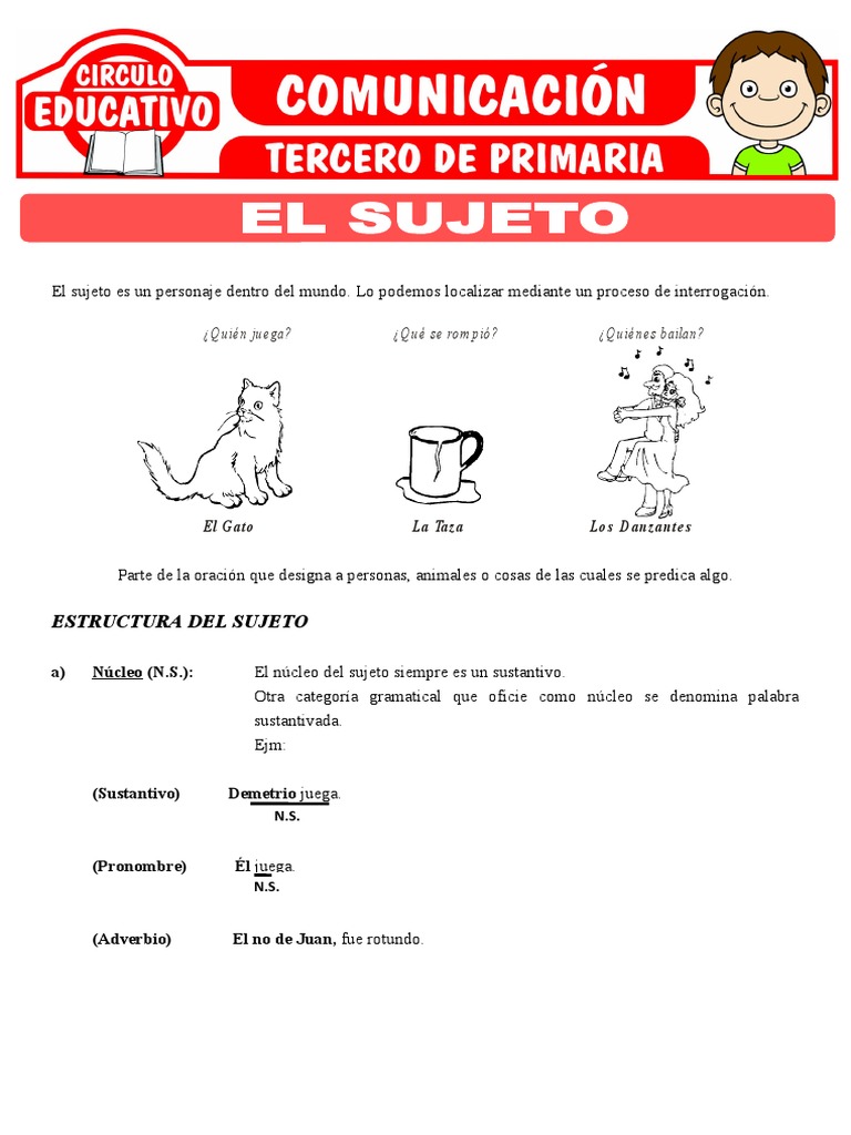 El Sujeto para Tercero de Primaria | PDF | Asunto (gramática) | Oración ...